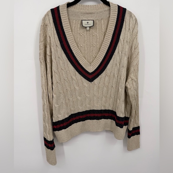 Tuckernuck | Sweaters | Tuckernuck Cable Knit Vneck Stripe Sweater Size ...